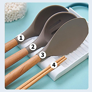 Silicone Utensil Rest with Drip Pad for Multiple Utensils, Heat-Resistant, Kitchen Utensil Holder for Spoons by KAUKKO (02-WHITE)