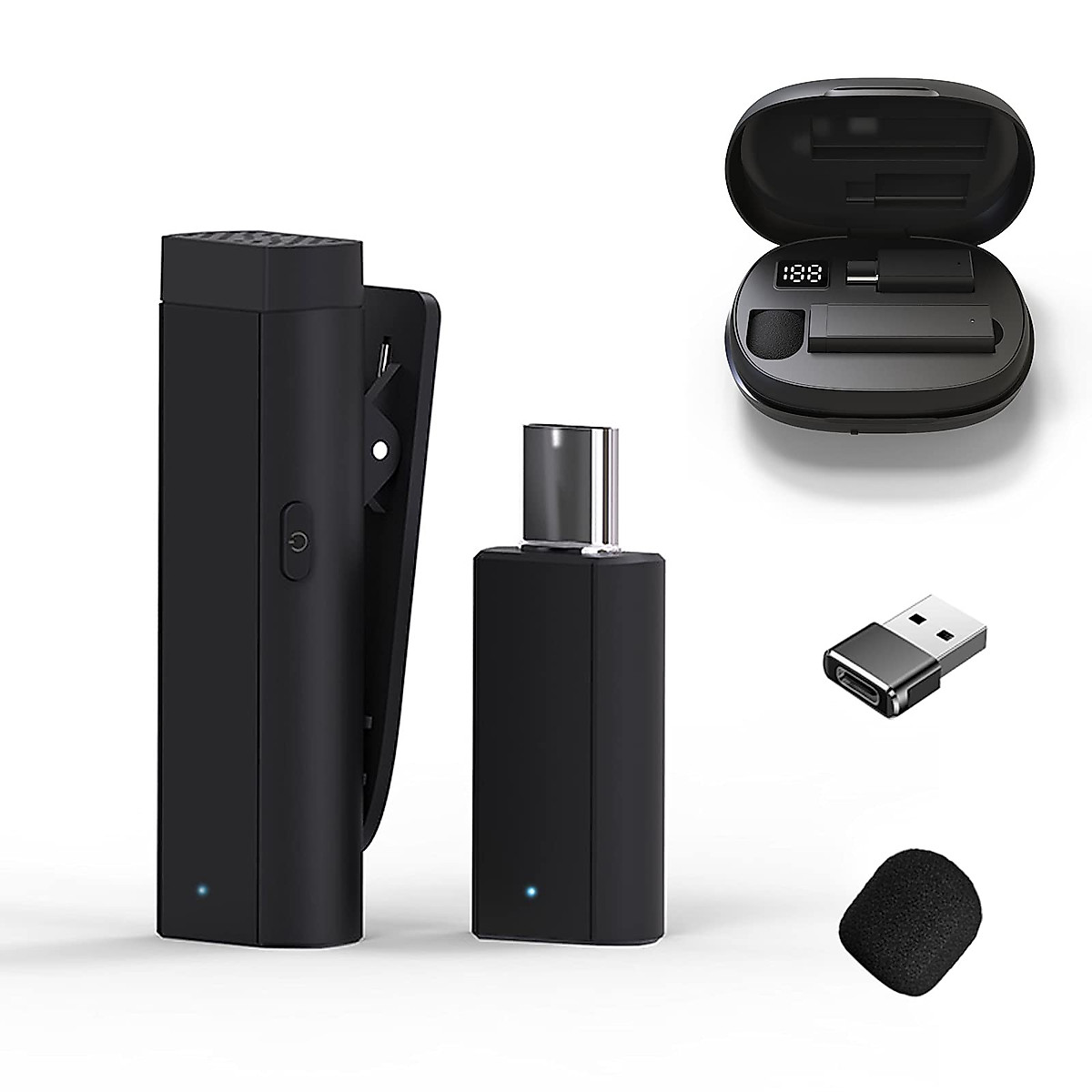 Wireless Lavalier Microphone System for Android/Computer/Laptop, Mini Bluetooth Microphone Cordless Lav Mic with 30Hours Charge Case,USB-C Lapel Microphone Wireless for YouTube Podcast Tiktok Vlog ect