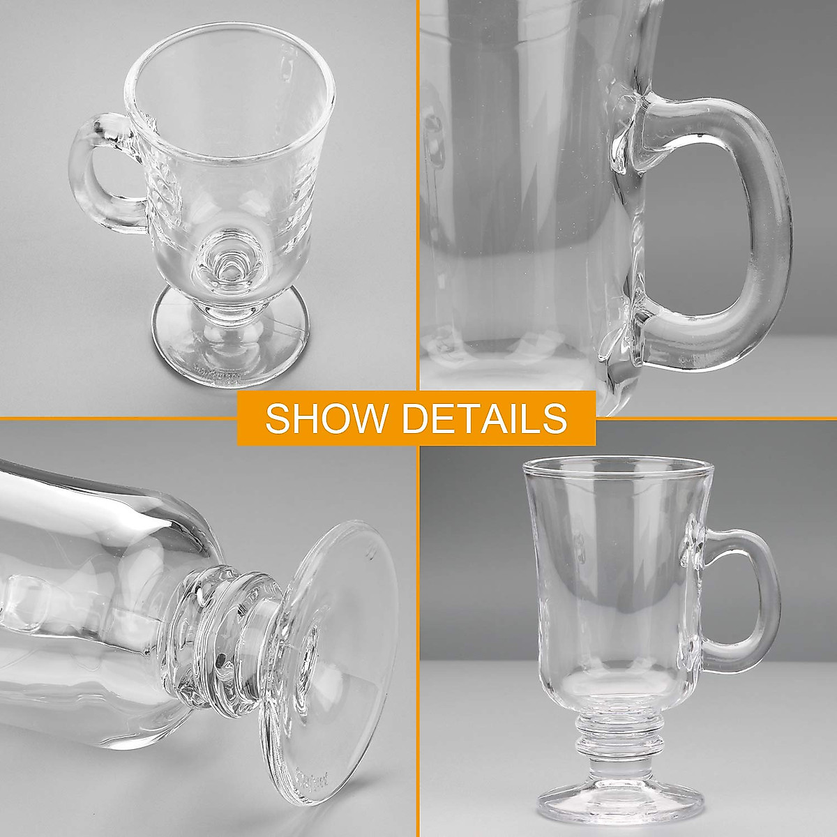 QAPPDA 8oz Coffee Mug, Glass Mugs With Handle,Clear Cups With Handle,Glass Cup Tea Cup Drinkware For Beer,Juice,Beverages,High Base Glass Latte Cups Cappuccino Mugs,Irish Coffee Mugs Set of 8 KTZB22…