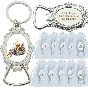 12 PCS Personalized First Communion Favor Engraved Bottle Opener Keychain Recuerdos para Primera Comunion Niña Niño Customized