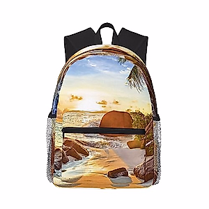 FURLOU Tropical Beach at Sunset Backpack Laptop Men Business Work Casual Daypack Women Lightweight Travel Bag
