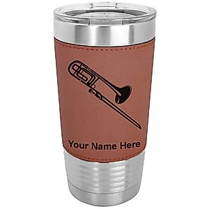 LaserGram 20oz Vacuum Insulated Tumbler Mug, Trombone, Personalized Engraving Included (Faux Leather, Dark Brown)