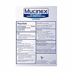 Chest Congestion, Mucinex 12 Hour Extended Release Tablets, 68ct, 600 mg Guaifenesin Relieves Chest Congestion Caused by Excess Mucus, #1 Doctor Recommended OTC Expectorant