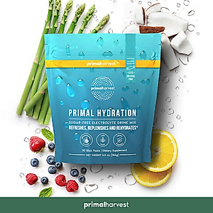 Primal Harvest Electrolytes Powder Packets Primal Hydration, Easy Open Packets, Energy Drink Mix (Lemon Berry, 30 Packs)