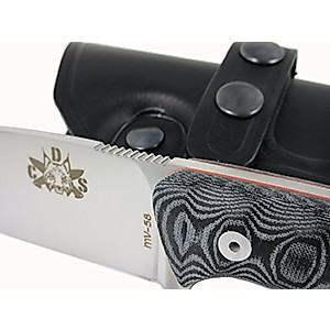 AXARQUIA-Black Premium Outdoor/Survival/Hunting/Tactical Knife - Micarta bi-Color Handle, Stainless Steel MOVA-58, Genuine Leather Multi-Position Sheath + Firesteel. Made in Spain.