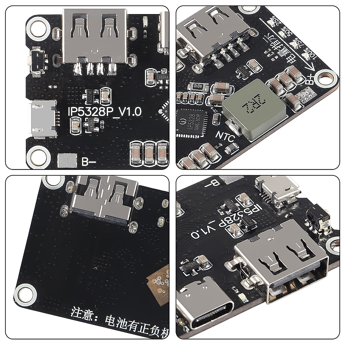 2Pcs IP5328P Boost Charging Module Dual USB 18650 Battery Fast Charger Treasure Tpye-c 3.7V to 5V 9V 12V Step up Fast Quick Charger Circuit Board QC2.0 QC3.0 Mobile Power Main Board