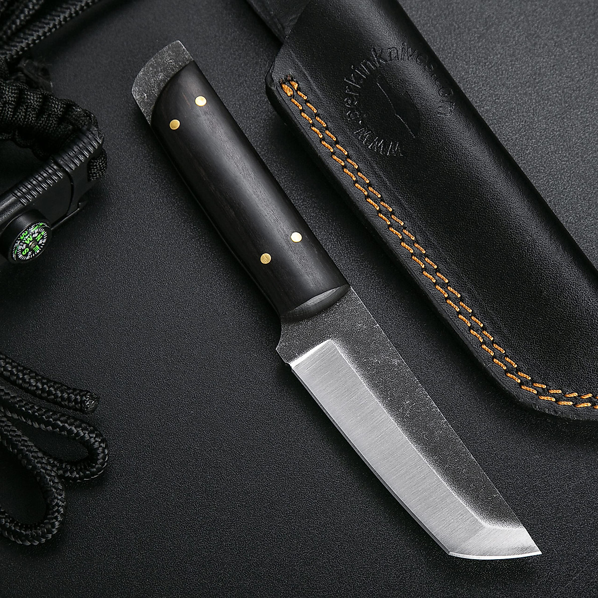 Perkin Hunting Knife With Sheath Fixed Blade Knife Full tang Bushcraft Knife Tanto Blade - PK800 Black