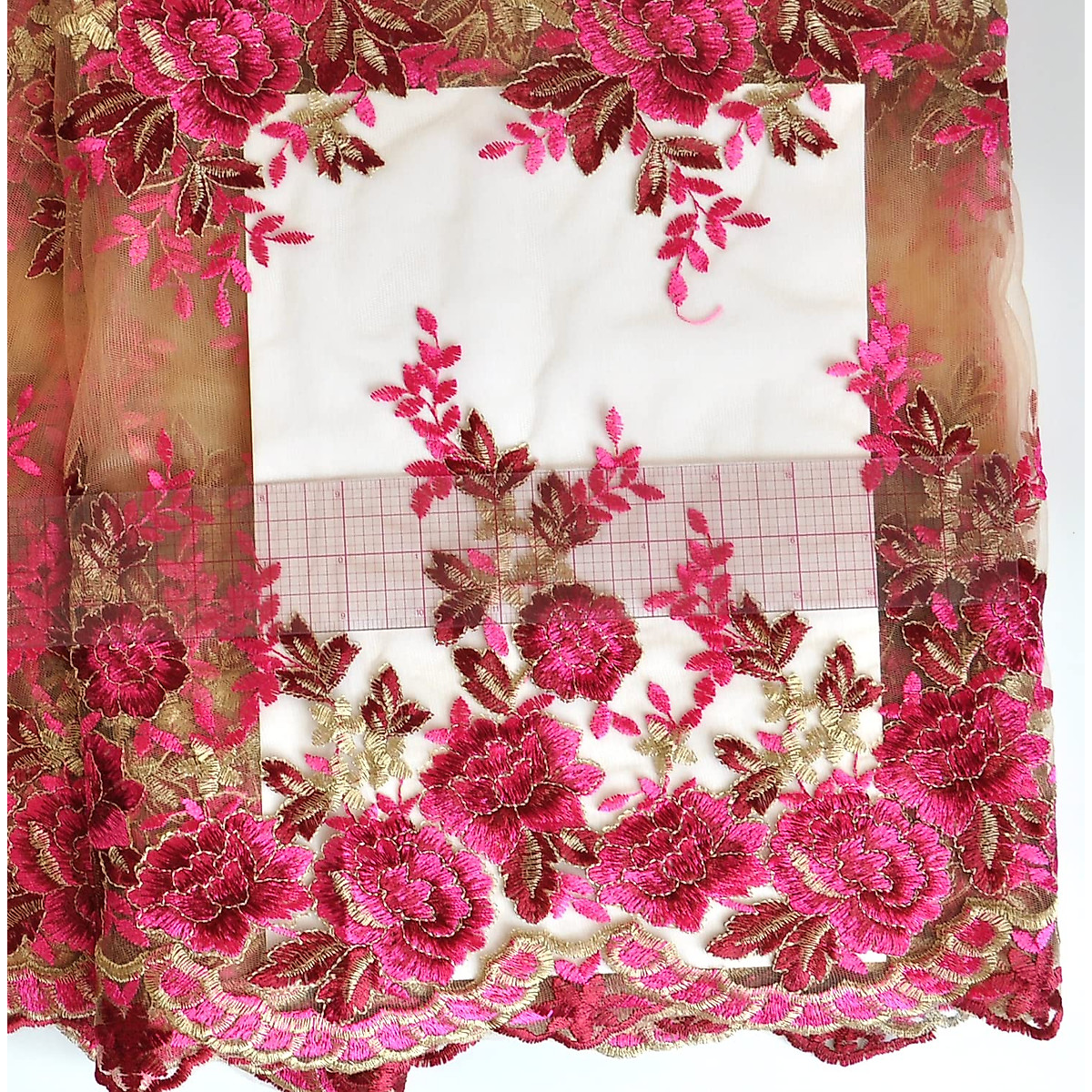 SanVera17 African Fabric Net Fabrics Nigerian Embroidered Rose Flower Lace Fabric for Party Dress (Rose) 5 Yards 220202