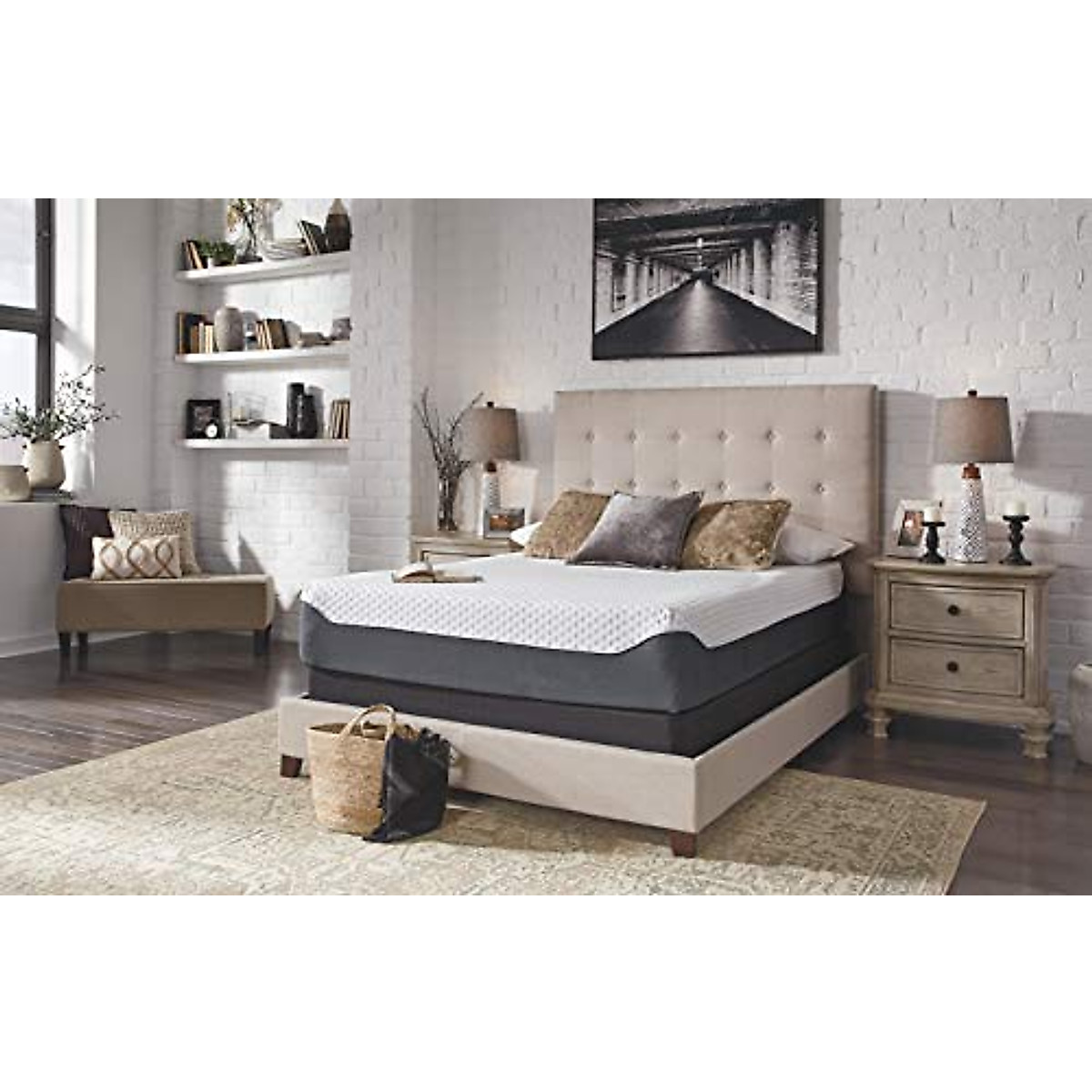 Signature Design by Ashley 12 Inch Elite Plush Mattress, Green Tea & Charcoal Infused Gel Memory Foam, Queen