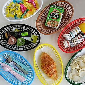 50 Pack Oval Fast Food Baskets, 8.7 x 5.5 Inch Red Plastic Food Baskets Restaurant Basket, Fast Food Storage Baskets for Burgers, Sandwiches, Fries at Party, Picnic, Home