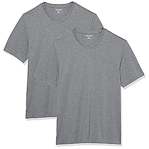 Amazon Essentials Men's Regular-Fit Short-Sleeve V-Neck T-Shirt (Available in Big & Tall), Pack of 2, Grey Heather, 4X-Large Big Tall