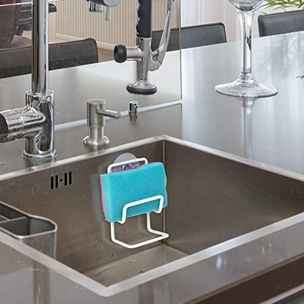 Yoxebo Sponge Holder with Suction Cups,2 Pcs Kitchen Bathroom Sink Storage Organizer Caddy,Small Storage Holder for Sponges Soaps (White)