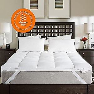 Cheer Collection Thick Mattress Topper - Ultra Luxurious Bed Topper with Stable Anchor Bands – Queen Size 60" x 80"