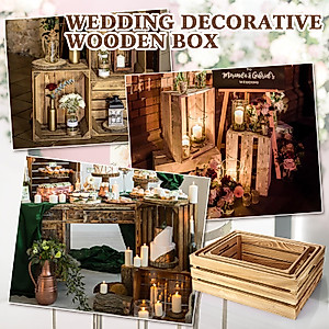 Soaoo 3 Pieces Decorative Wood Crates Nesting Crates Storage Container, Rustic Wooden Crates Storage Display Decor for Wedding Party(Wood Color)