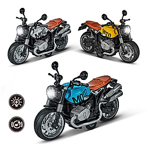 Gilumza Pull Back Motorcycle Toys, Tiny Gift with Music Lighting, Latte Motorcycles Toy for Kids Boys Age 3-8 Year Old (Silver)