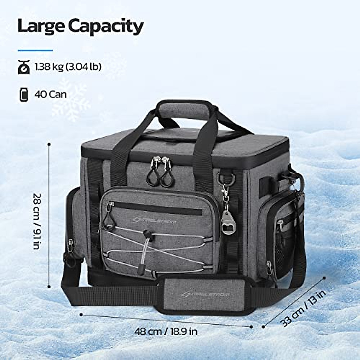 Maelstrom Soft Cooler Bag,Soft Sided Insulated Hard-Bottom Beach Ice Chest Large Leakproof Camping Portable Travel Cooler for Camping,Grocery Shopping,Gray,40 Can