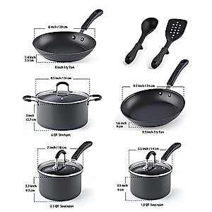 Cook N Home Professional Hard Anodized Nonstick Pots and Pans 10-Piece Cookware Set, with Stay-Cool Handles Black
