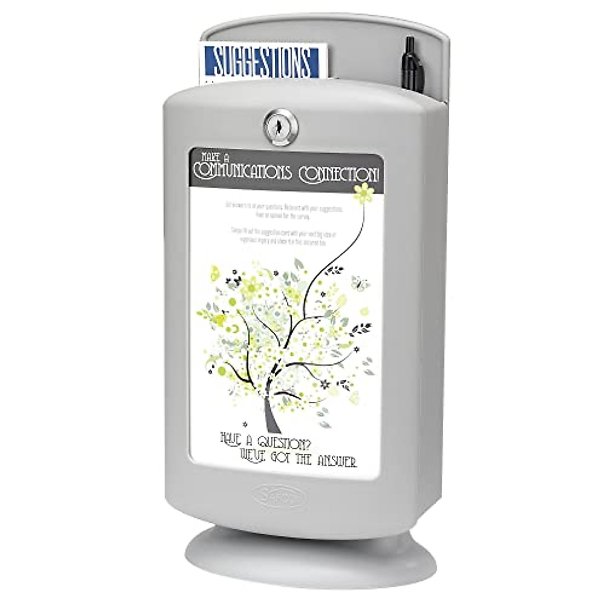 Safco Products Customizable Suggestion Box 4233GR with 25 Suggestion Cards, Secure Collection & Customizable Display, Gray,Display Area 5 1/2'W x 8 1/2'H