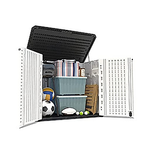 HOMSPARK Storage Shed Horizontal Outdoor Storage Box Weather Resistance, Multi-Purpose Shed Lockable with Floor - Durable Storage for Yard Toys, Garden Tools, Patio Accessories, Cream White