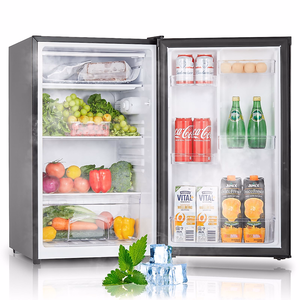 IsEasy 4.4 Cu.Ft Mini Fridge with Freezer, Single Door Small Refrigerator, 5 Settings Adjustable Thermostat, Low noise, Energy-efficient, Compact Refrigerator for Dorm, Office, Bedroom