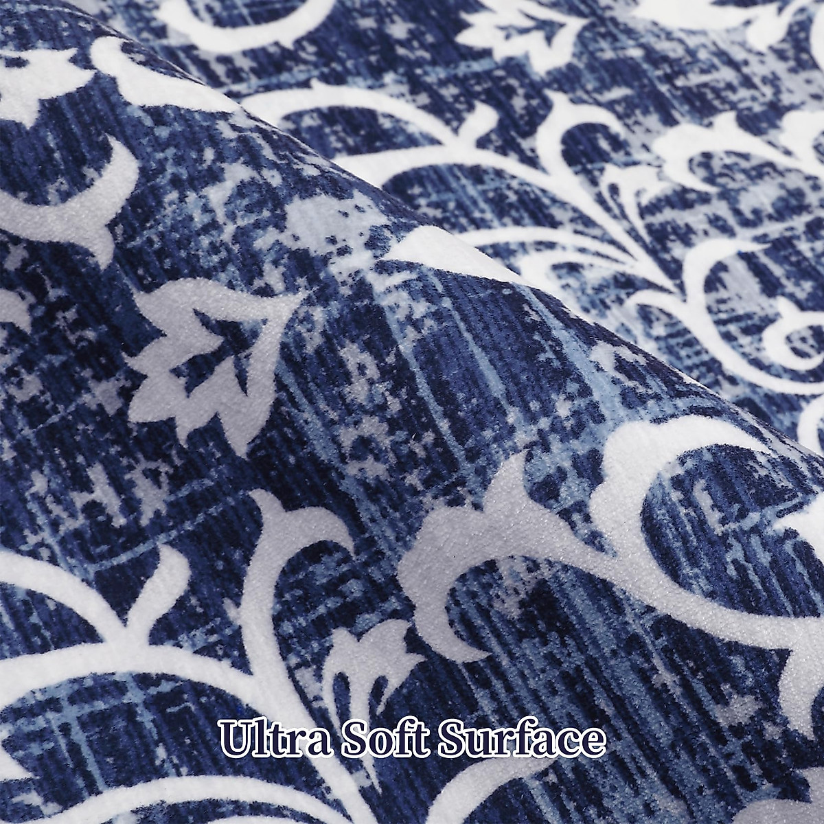 GarveeHome Washable Rugs 8x10 Rug for Living Room Boho Vintage Area Rug for Bedroom Indoor Floral Damask Floral Large Rug Soft Non Shedding Stain Resistant Carpet for Dining Room 8'x10' Blue