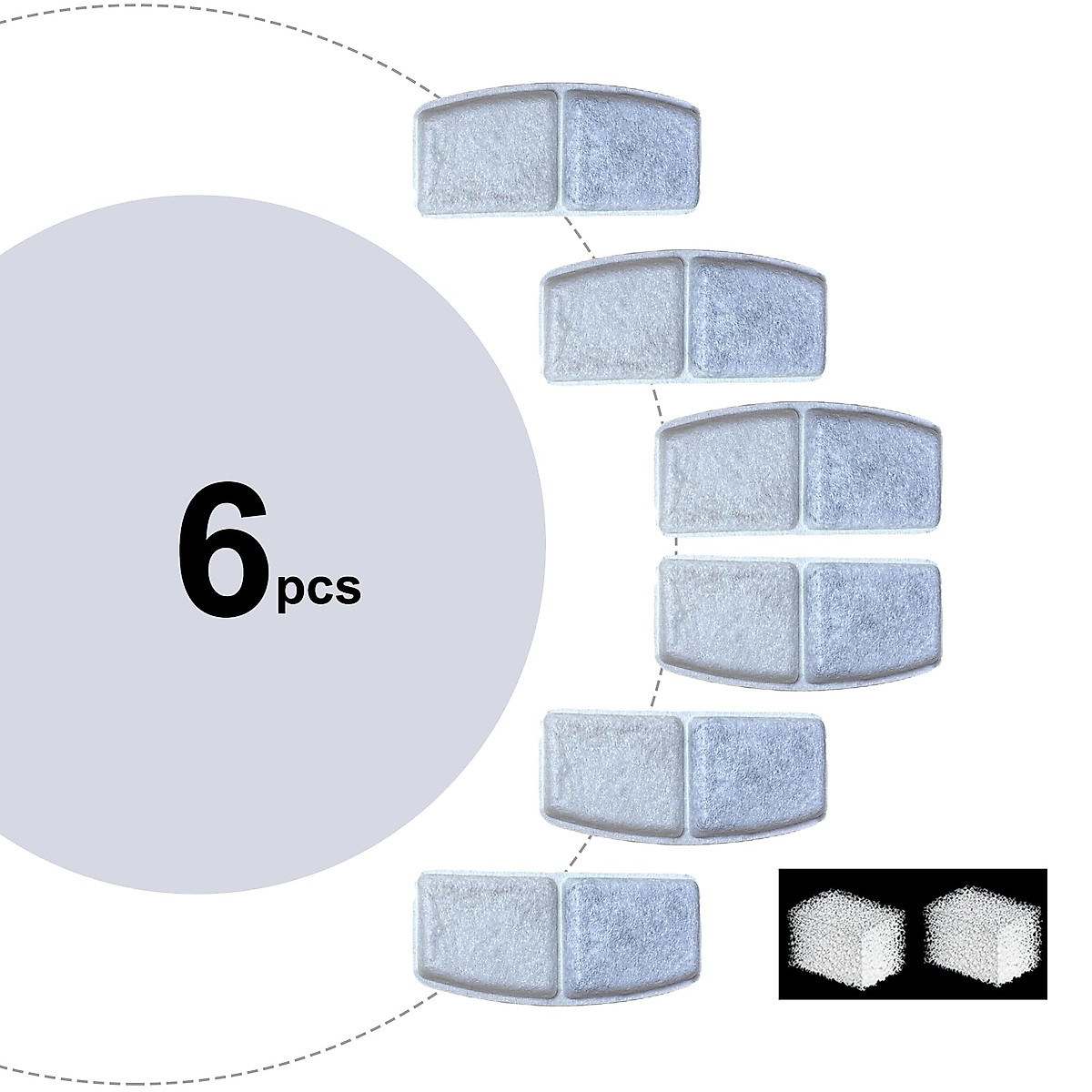 HTRainPets 6-Piece Pet Water Fountain Replacement Filters Set for 88oz/2.6L Automatic Pet Fountain Cat Water Fountain Dog Water Dispenser