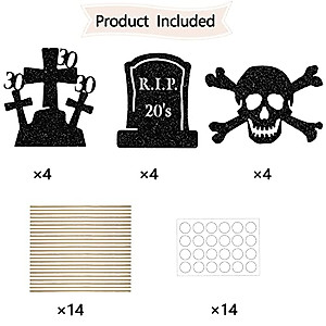 Rip to My 20s Centerpiece Sticks,30th Birthday Decoration,Cheers to 30 Years/Funeral for My Youth/Death to My Twenties Party Supplies for Women Men 12 Pieces Black