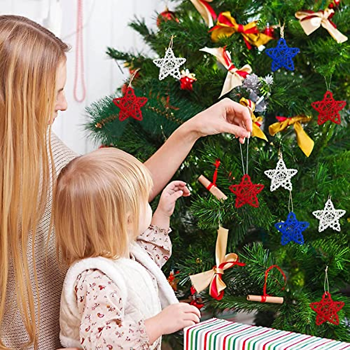 STMK 15 Pcs 4th of July Star Shaped Rattan Balls Decoration, 2.36 Inch Red White and Blue Star Shaped Wicker Balls for 4th of July Home Decor DIY Vase Bowl Filler Ornament Wedding Table Decoration