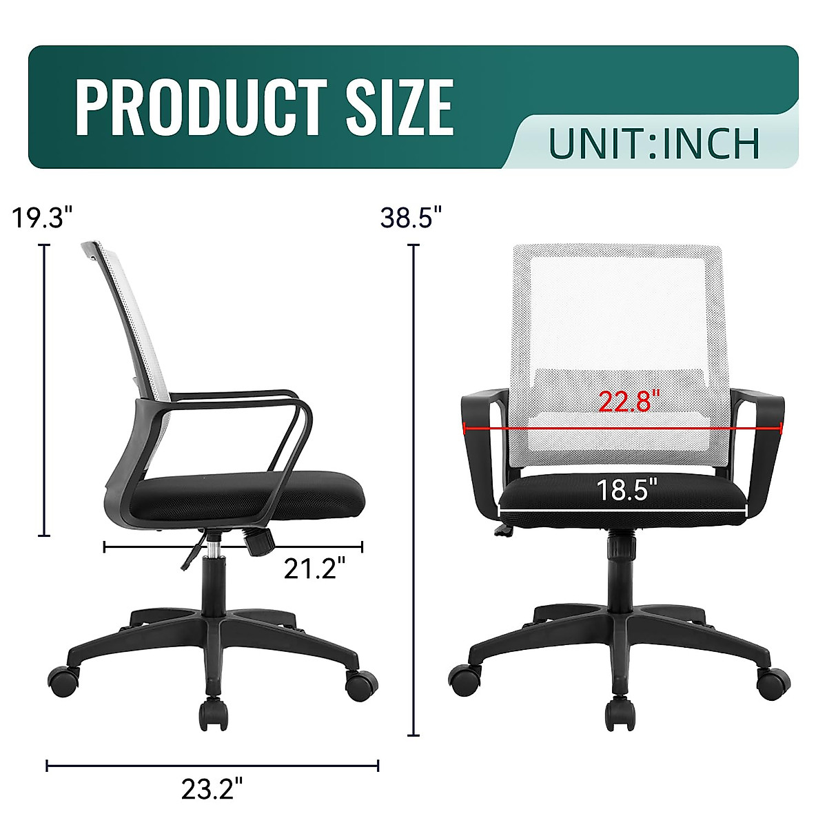 Office Chair Ergonomic Desk Task Chair Mesh Computer Chair Mid-Back Mesh Home Office Swivel Chair Modern Executive Chair with Wheels Armrests Lumbar Support(White)