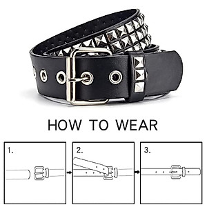 SNCEAW Studded Belt, Metal Punk Rock Rivet Belt with Bright Pyramid Studded for Women Men (Black)