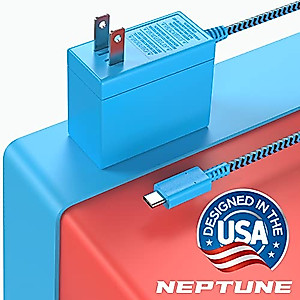 Neptune Premium Gaming Charger - Compatible with Nintendo Switch/Switch Lite/Switch OLED, Android, Supports Nintendo Switch Dock 15V2.6A Fast Charger 5FT Type C AC Adapter Cable for Switch… (Blue)