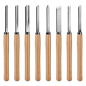 HAUTMEC Professional Wood Turning Chisel 8 pcs Set, Lathe Chisel Set with 2 Skew 1 Spear Point 1 Parting 1 Round Nose & 3 Gouge Tools for Beginners, Hobbyists and Professionals HT0237-WW
