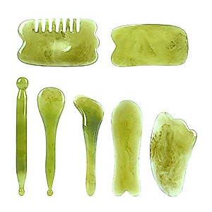 alavisxf xx Gua Sha Facial Tool, Resin Chinese Gua Sha Massage Tool, 7 in 1 Stree Relief Anti-Aging Anti-Wrinkle Gua Sha Scraping Tools Kit for Face Body Leg Back (Green)