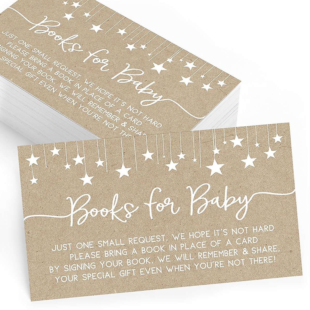 Printed Party Baby Shower Bring a Book Insert Cards, Rustic Kraft, Set of 25