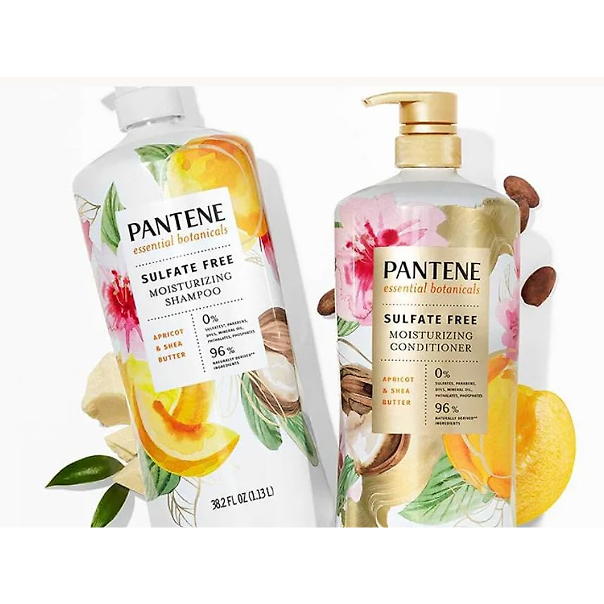 Essential Botanical Shampoo and Conditioner Set | 2 Pack | SULFATE-Free | Family size 2x38.2oz | Apricot and Shea Butter Infused