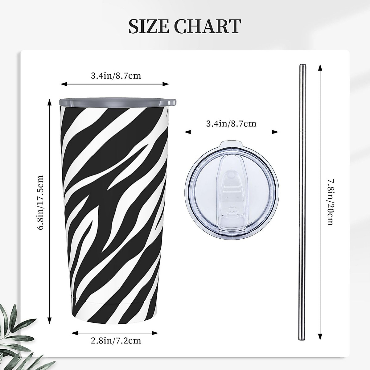 CHASOEA Zebra Tumbler 20oz Animal Skin Print Stainless Steel Insulated Tumblers with Lid and Straw Funny Travel Coffee Mug Tea Wine Cups Water Bottle Sport Gifts for Women Men