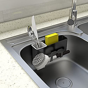 Aockh 4 in 1 Sponge Holder Kitchen Sink Caddy, Sponge Holder for Kitchen Sink,Stainless Steel Brush Sponge Dishcloth Sink Stopper Holder for Kitchen,Bathroom, No Drilling