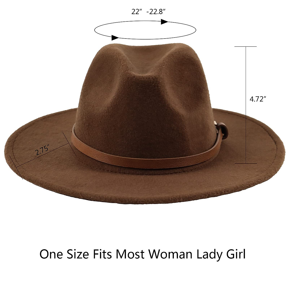 Koreshion Women Classic Fedora Hat Wool Wide Brim Felt Hats Jazz Cap with Belt Buckle Panama Hat Coffee