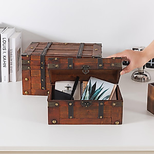 Soul & Lane Marquise Wooden Chest Duo - Elegant Wood Storage Trunks with Lids & Vintage Charm (Set of 2), Antique Versatile Organizational Decor for Home & Office