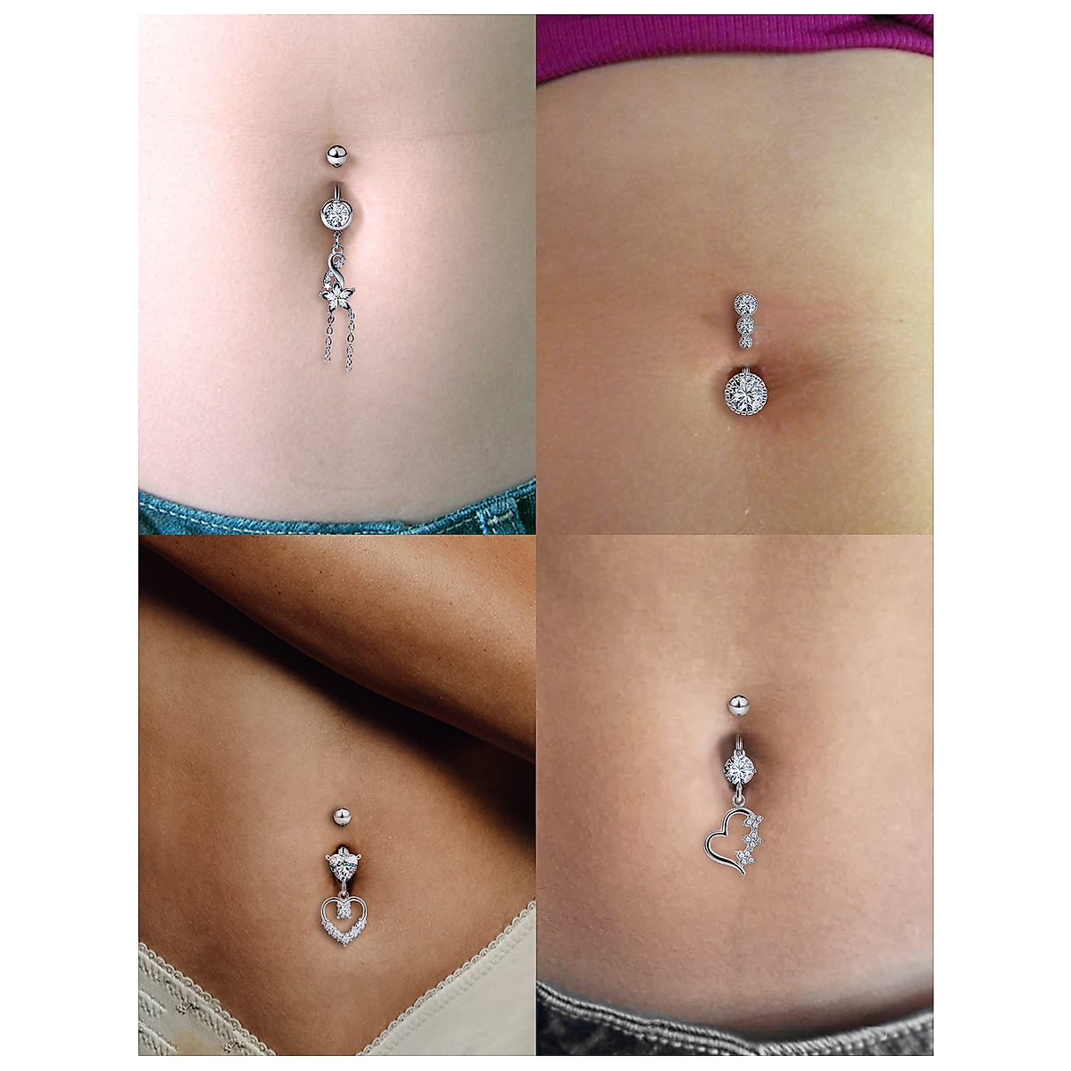 Vsnnsns 14G Belly Button Rings Stainless Steel CZ Skull Piercing Jewelry Belly Bars Curved Navel Ring Barbell Body Jewelry Piercing for Women Men Silver 10MM