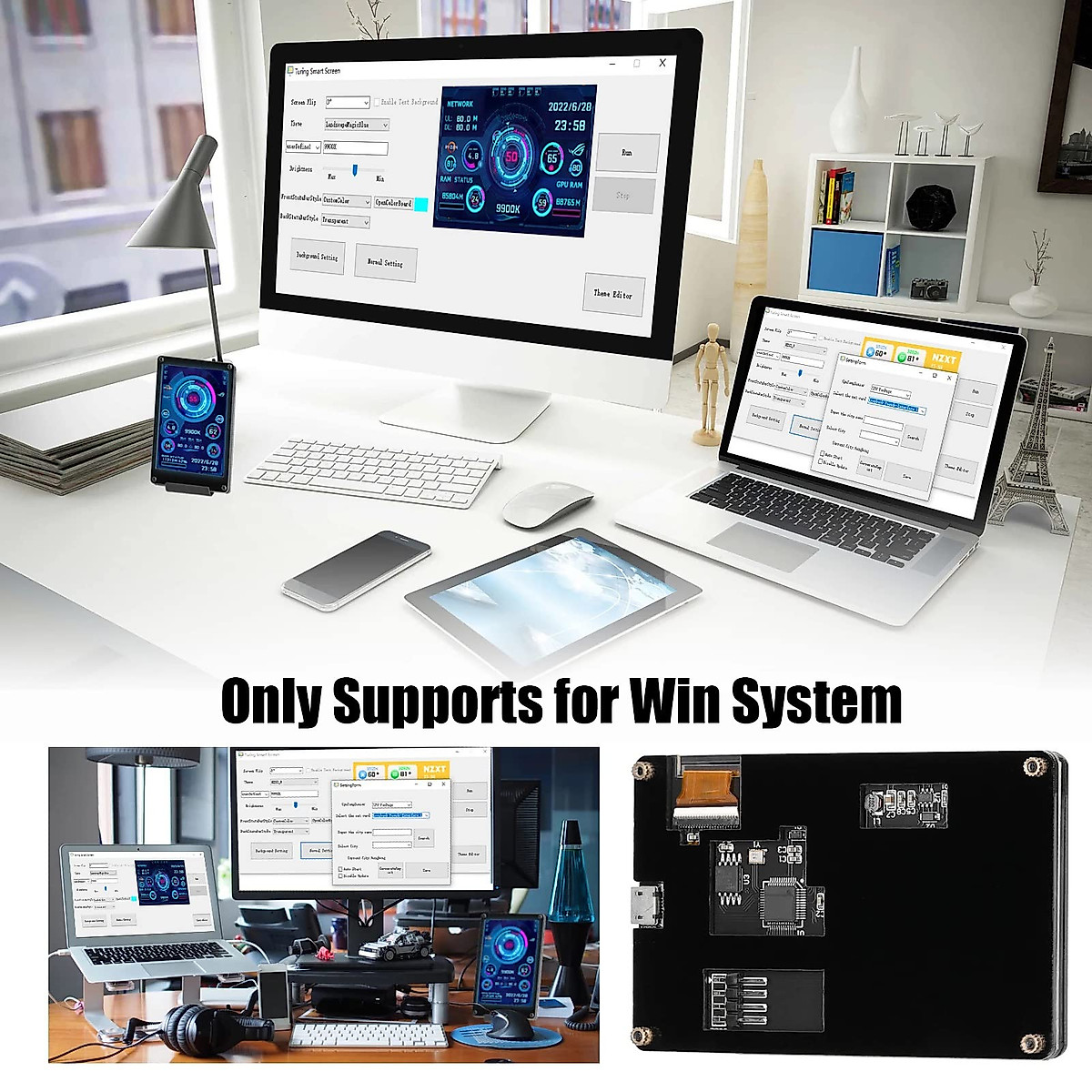 PC CPU Data Monitor, 5in IPS USB Mini Screen Computer Sensor Panel Display Temperature Monitor for AIDA64 PC CPU Data Monitor, Only Support for Windows System