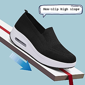 DACHOI Women Orthopedic Sneakers Mesh Platform Wedge Sneakers Slip On Breathable Lightweight Fashion Sneakers Loafers Walking Shoes Black 39