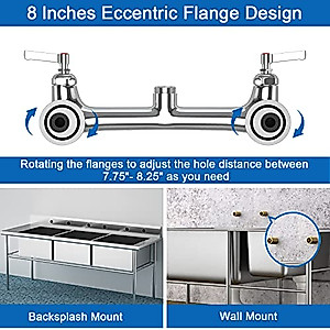 JZBRAIN Commercial Faucet with Sprayer 21" Height Wall Mount Kitchen Sink Faucet Add On Faucet 8" Swing Spout Pre-Rinse Sprayer 8 inch Center for 1 or 2 Compartment Sink