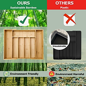 MASS DYNAMIC Expandable Bamboo Drawer Organizer for Silverware, Adjustable Cutlery Tray, Wood Drawer Dividers Flatware Organizer for Kitchen Utensils Holder, Garage Tools and Stationary Holder