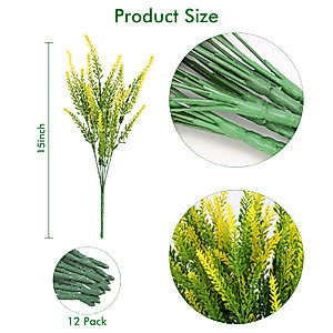 ZEOSTARO Artificial Lavender Flowers 12 Bundles Outdoor UV Resistant Fake Flowers No Fade Faux Plastic Plants Garden Porch Window Box Decorating (Yellow)