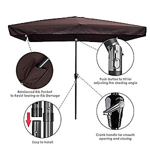 Yescom 10x6.5ft (2x3m) Rectangle Aluminum Outdoor Patio Umbrella with Valance Sunshade Crank Tilt Garden Dark Brown