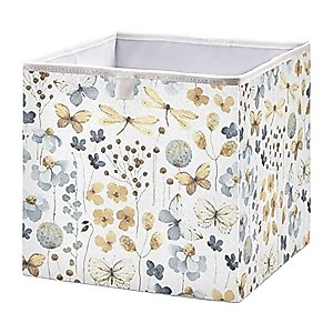 Kigai Butterfly Flowers Storage Baskets, 16x11x7 in Collapsible Fabric Storage Bins Organizer Rectangular Storage Box for Shelves, Closets, Laundry, Nursery, Home Decor