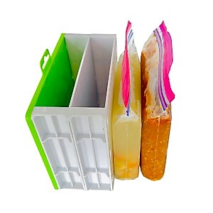 FreezeStax 2-Quart Expandable Base Starter Set. 6-9 Cup Total Set Capacity. Includes 2 individual 1-Qt Expanders for 1-Qt (3-4 Cup) Freezer Bags.