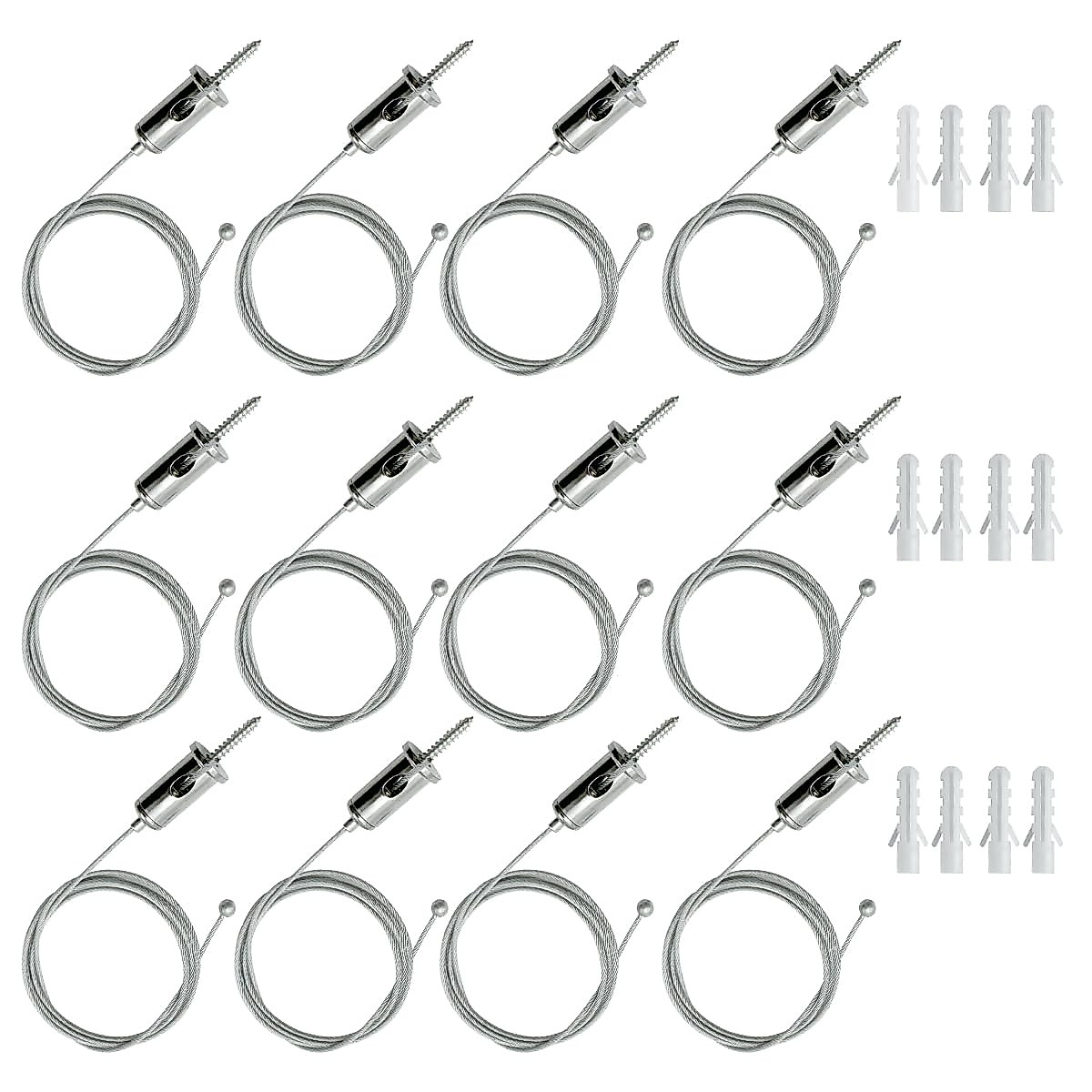 12 Sets Hexagon Garage Light Suspension Cables Kit Steel Hanging Chains 3.28ft, Hex Honeycomb Light Connectors Pendant Light Wire Rope Cable Heavy Duty Chandelier Wire Adjustable (1m 12pcs)