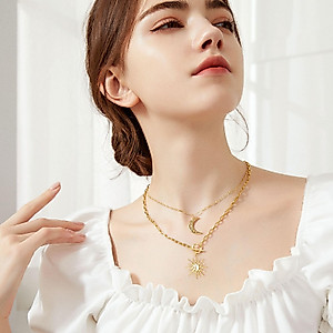 DoreenBeads Gold Toggle Clasp Necklace for Women 18K Gold Paperclip Chain Necklace Sun Toggle Pendant Necklace Paper Clip Charm Necklace Trendy Jewlery Gift